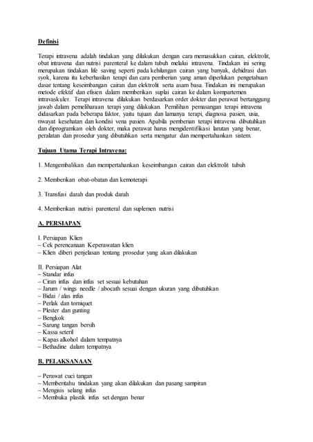 Pemasangan IVFD yang benar sesuai dengan sytandar yang di perhatikan | PPTX