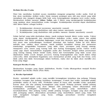 Definisi resiko usaha | DOCX