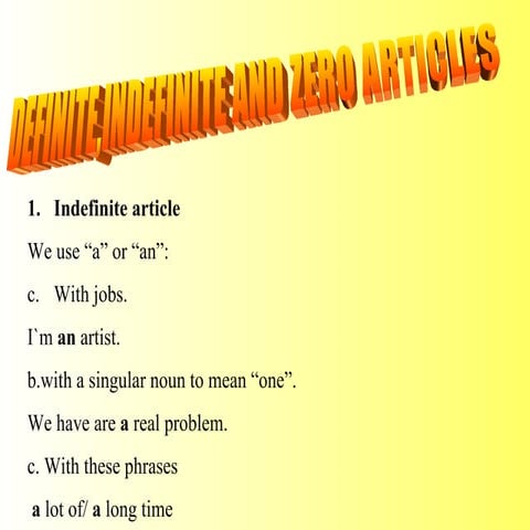 Definite, Indefinite And Zero Articles | PPT