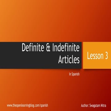 Spanish Lesson - Lesson 3: Definite and Indefinite articles | PPTX