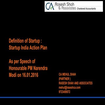 Definition of Start up as per Action Plan GOI | PPTX