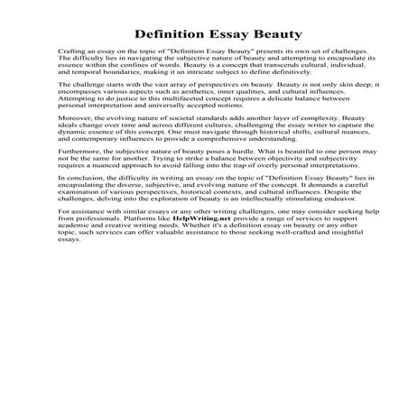 Definition Essay Beauty. College Essay: Short essay on beauty | PDF