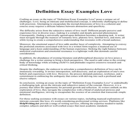 Definition Essay Examples Love. Gateway Community College, New Haven | PDF