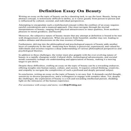 Definition Essay On Beauty. Modern Standards Of Beauty And ...