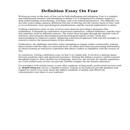 Definition Essay On Fear. Fear Essay Example Topics and Well Written ...