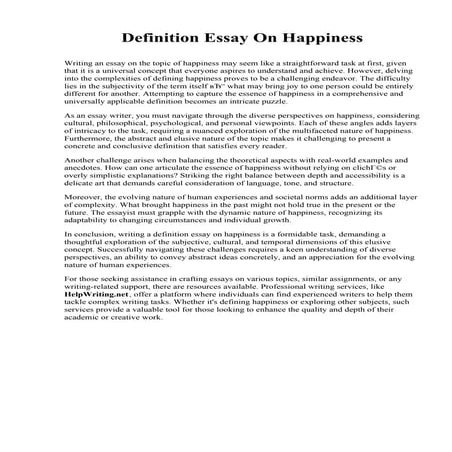 Definition Essay On Happiness. University of Nevada, Reno | PDF