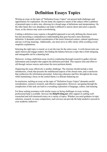 Definition Essays Topics How To Write A Definition Essay Writing