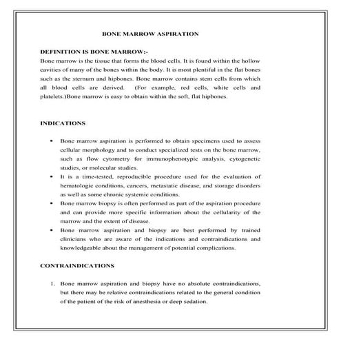 BONE MARROW ASPIRATION INDICATIONS ANDPROCEDURE | DOCX