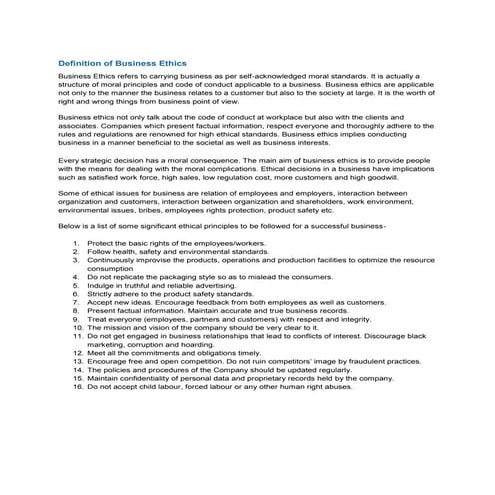 Definition of business ethics class notes | DOCX | Business | Business ...