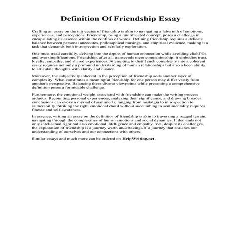 Definition Of Friendship Essay. High Desert Medical College | PDF