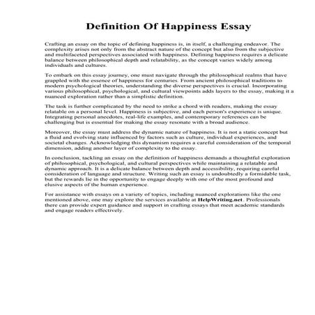 Definition Of Happiness Essay. Rockland Community College | PDF