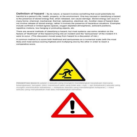 Definition of hazard | DOCX | Chemistry | Science