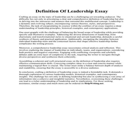 Definition Of Leadership Essay | PDF