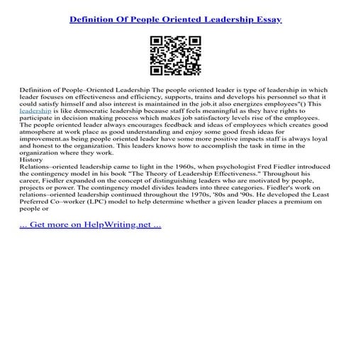 Definition Of People Oriented Leadership Essay | PDF