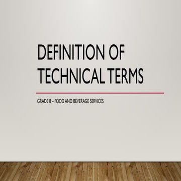 TECHNICAL TERMS USED IN FOOD AND BEVERAGE SERVICES NCII | PPTX