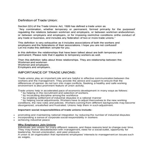 Definition of trade union | DOCX