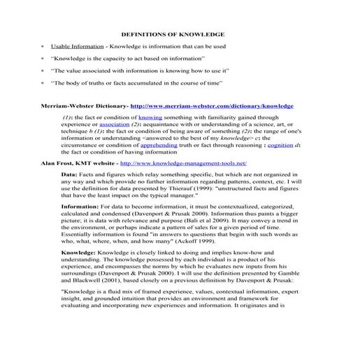 Definitions of Knowledge | PDF