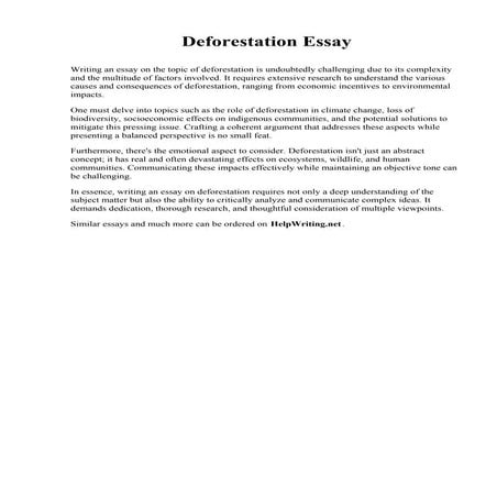 Essay Of Deforestation. James Sprunt Community College | PDF