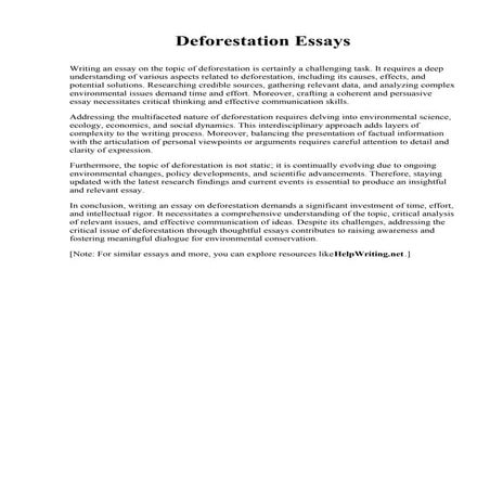 Essay Of Deforestation. James Sprunt Community College | PDF