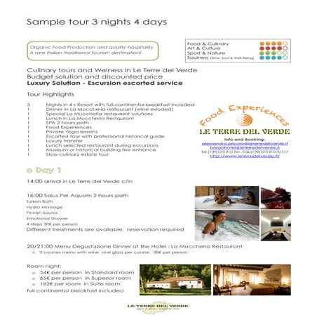 3 nights Sample culinary tour in Le Terre del Verde B2B service | PDF
