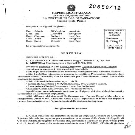 Motivazioni Cassazione G8 Diaz | PDF