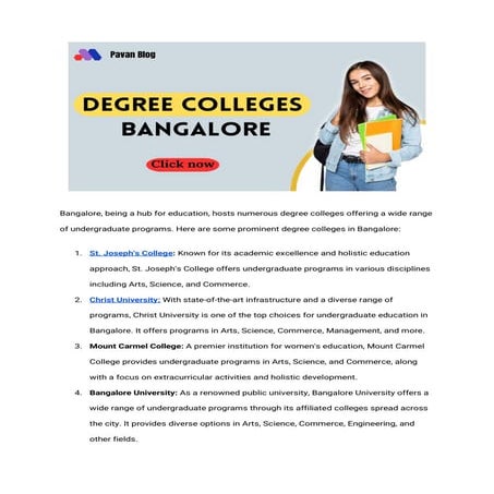 undergraduate degree colleges Bangalore. | PDF | Undergraduate ...