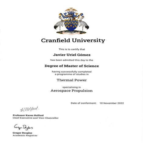 Degree of Master of Science in Thermal Power | PDF