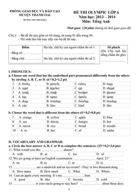 200 cau-hoi-on-thi-hoc-sinh-gioi-mon-tieng-anh-lop-4 | PDF