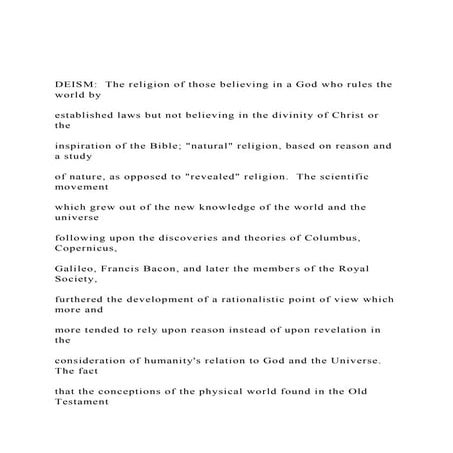 DEISM The religion of those believing in a God who rules the.docx