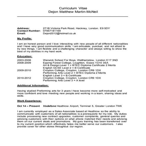 Dejon cv present | DOCX