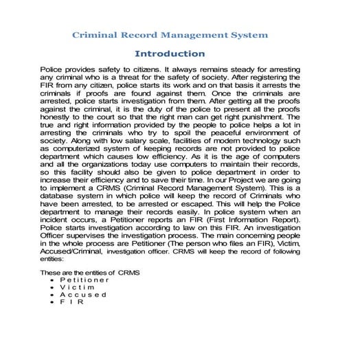 Crime Record Management System (CRMS) | DOCX