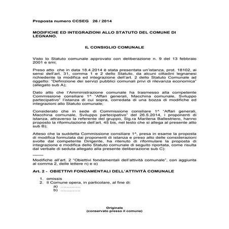 Del. modifiche statuto comunale | PDF