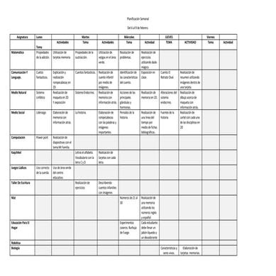 Plan semanal semanal del mes de febrero para Sexto primaria | DOCX