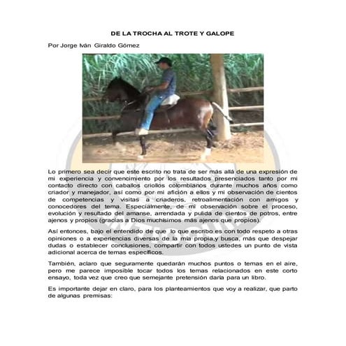 De la trocha al trote y galope | DOCX