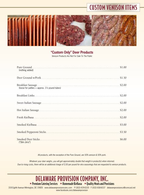 Delaware provision company main menu items | PDF