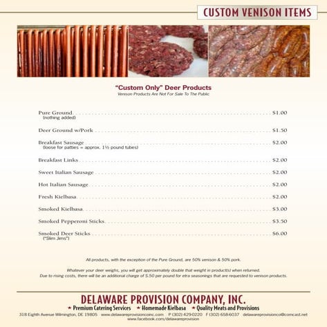 Delaware provision company custom venison | PDF
