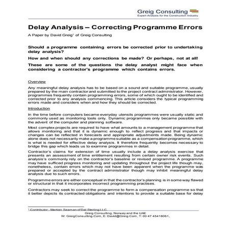 Delay Analysis - Correcting for Programme Errors | PDF