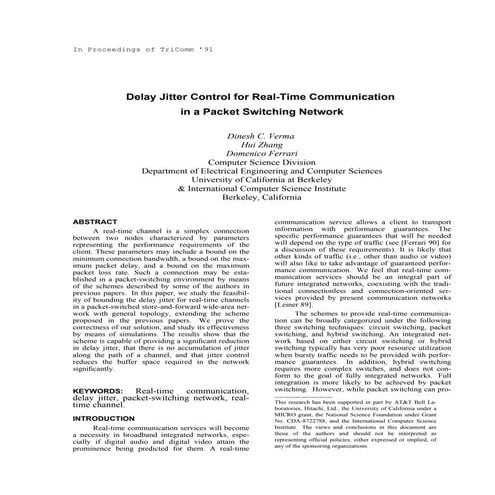 Delay Jitter Control For Real Time Communication Pdf