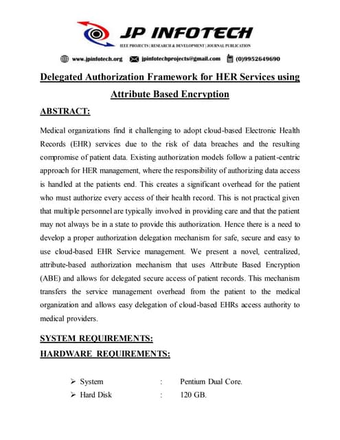 Delegated Authorization Framework For Her Services Using Attribute Based Encryption Pdf