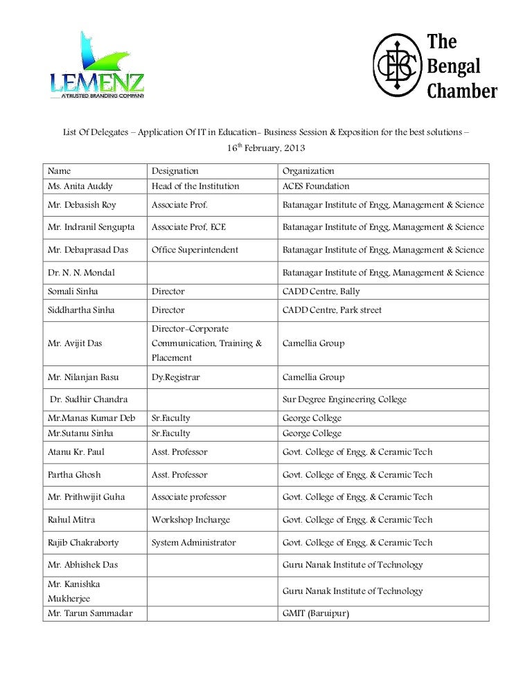 2nd Conference-Delegate List - Application Of IT in Education Industr…