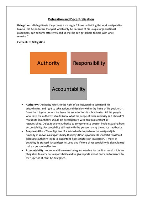 Difference between delegation and decentralization | PPT