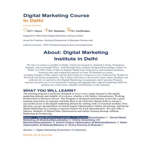 Digital Marketing Course in Delhi | PDF | Content Production | Hobbies ...