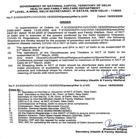 Delhi govt march 16 order | PDF