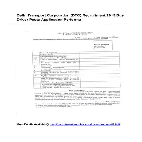 Delhi Transport Corporation (DTC) Recruitment 2015 Bus Driver Posts ...