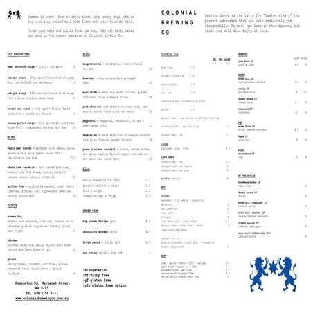 Delicious Food Menu at Colonial Brewing Co | PDF