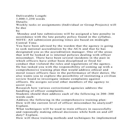 Deliverable Length1,000-1,250 wordsDetailsWeekly tasks or as.docx