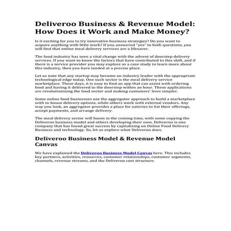Deliveroo Business & Revenue Model: How Does it Work and Make Money? | PDF