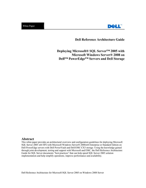 Dell Reference Architecture Guide Deploying Microsoft® Sql Pdf