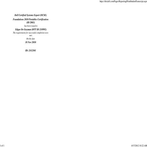 Dell Dcse Portable Transcript 2010 | PPT