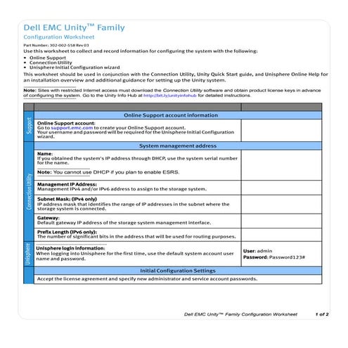 Dell Emc Unity Configuration Worksheet Pdf Computer Networking